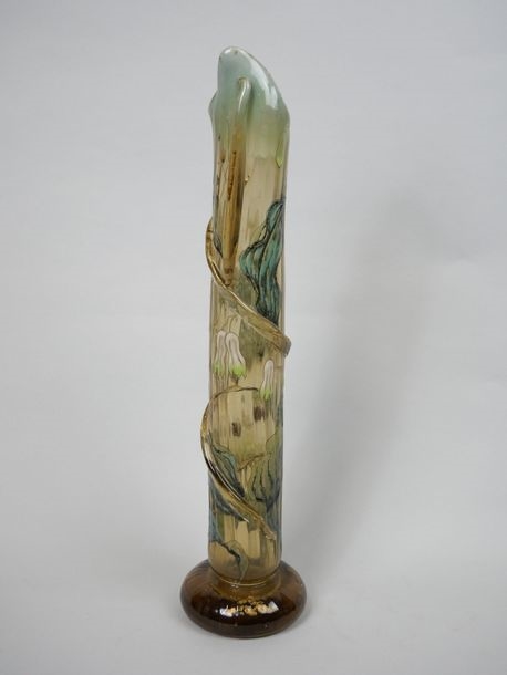 Emile Gallé | Enamelled crystal tubular vase with flowers decoration ...
