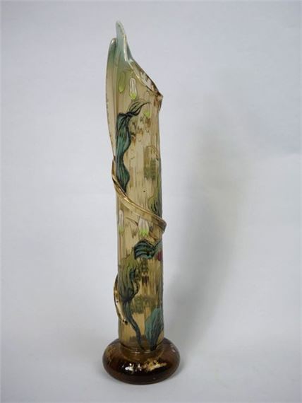 Emile Gallé | Enamelled crystal tubular vase with flowers decoration ...