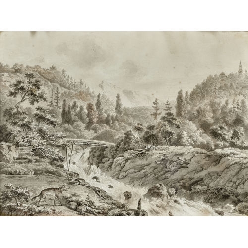 Balthazar Anton Dunker | Wolf am reissenden Bach (1783) | MutualArt