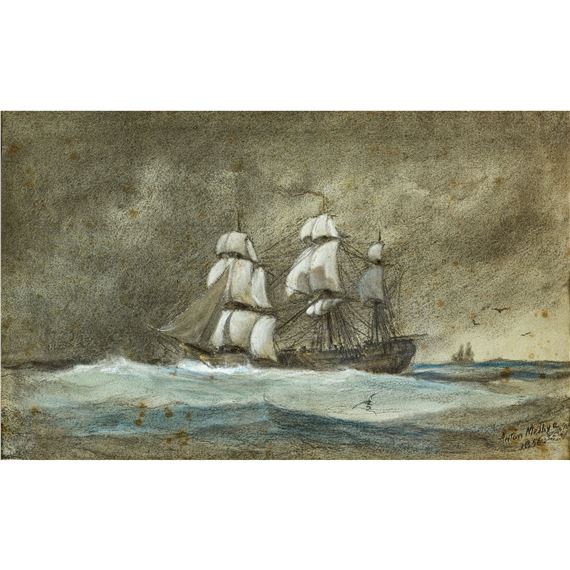 Daniel Herman Anton Melbye | Segelschiff auf rauer See (1856) | MutualArt