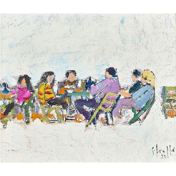 Bodo Stauffer | Gesellschaft am Tisch im Freien | MutualArt
