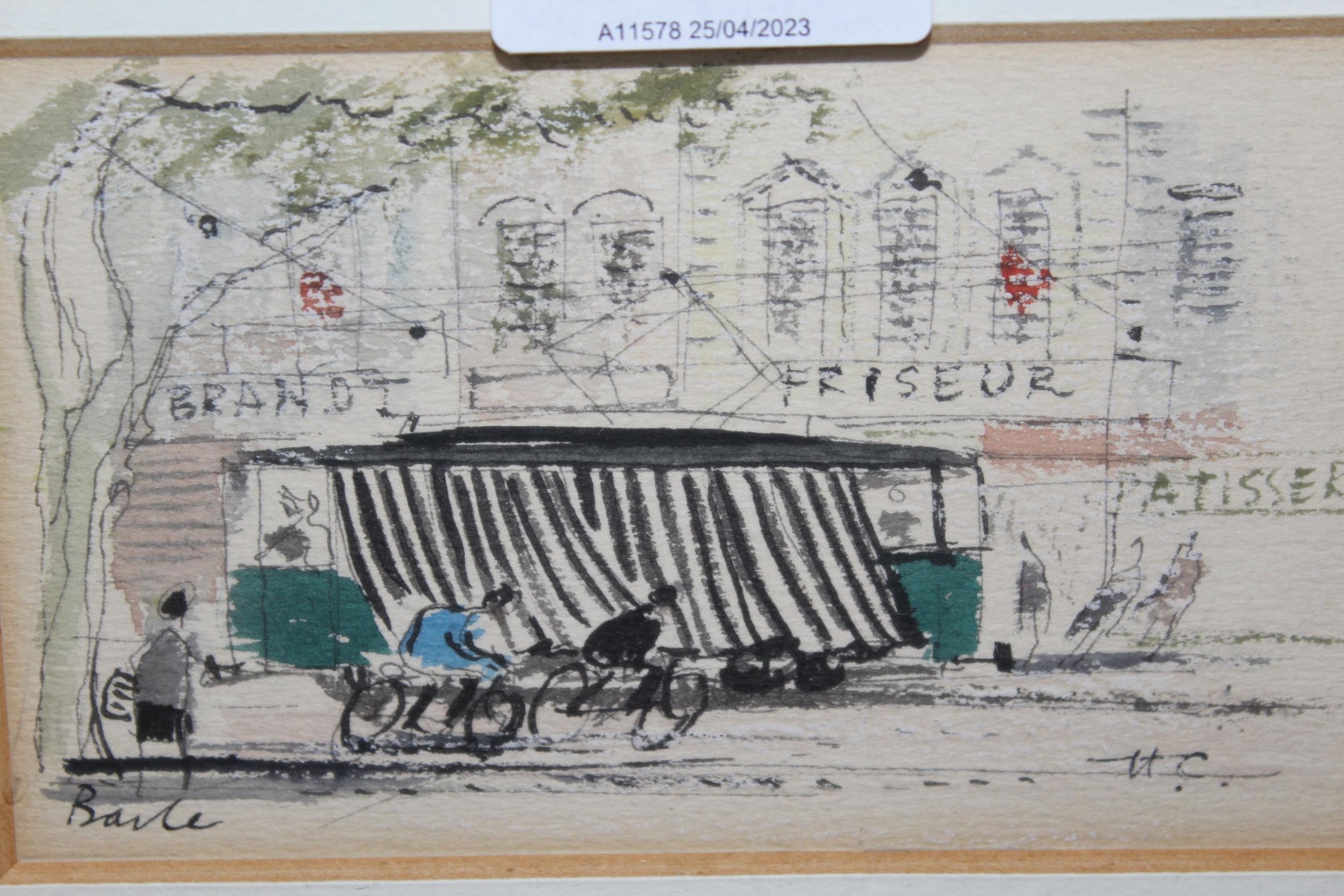 Sir Hugh Casson | with cyclists and figures in a street | MutualArt