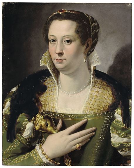 Bartolomeo Passarotti | Portrait of a lady in a green gown and sable ...