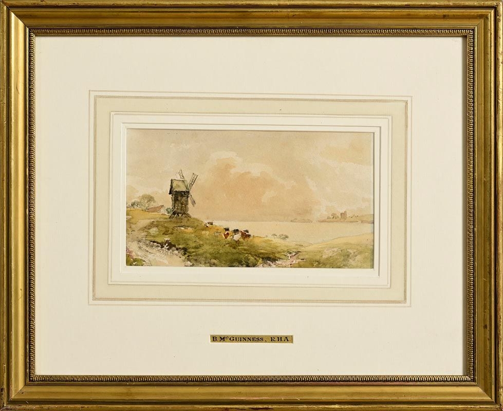 William Bingham McGuinness | Cattle Grazing by the Windmill | MutualArt