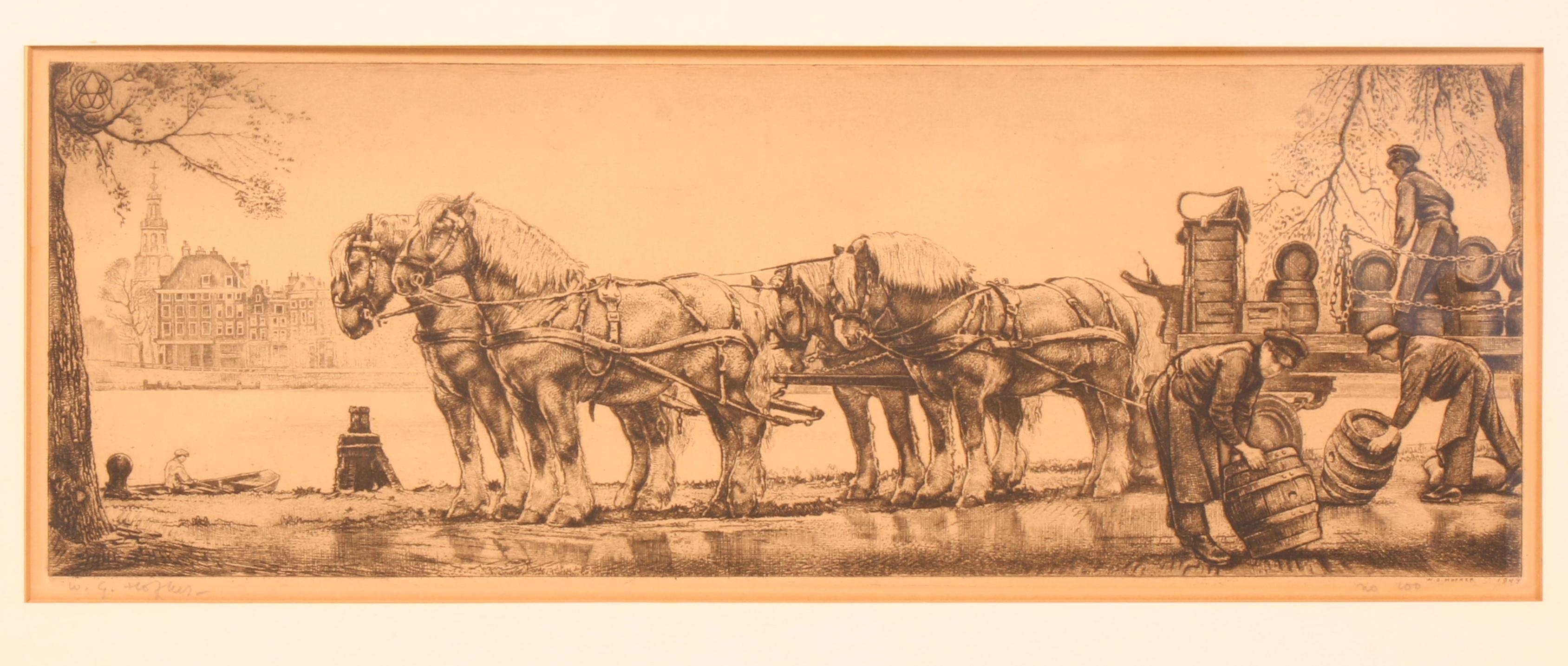 Willem Gerard Hofker | Het laden van een paardenkar aan de Amstel ...
