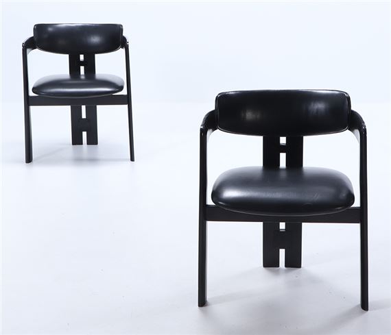 Tobia & Afra Scarpa | Pair of ebonized wood and leather arm chairs by ...