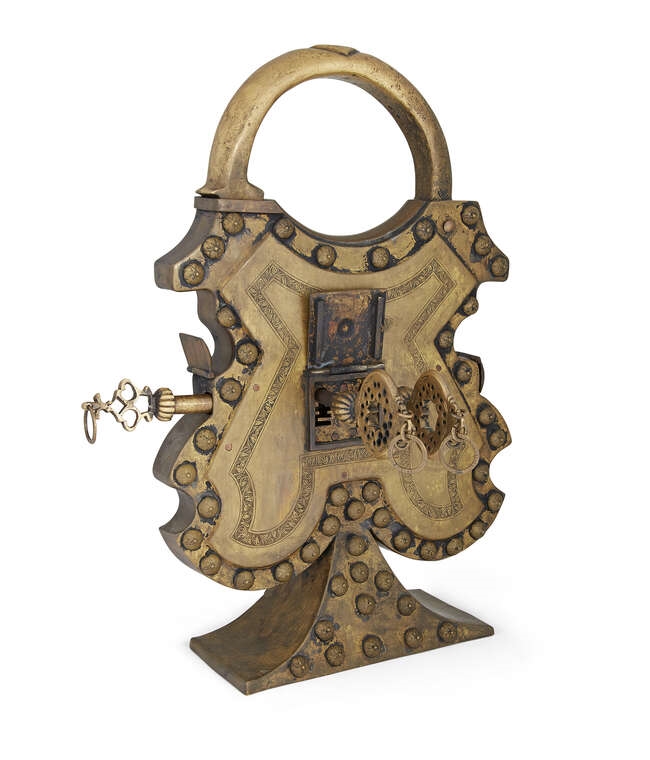 Persian School, 18th Century | A rare monumental brass padlock and keys ...