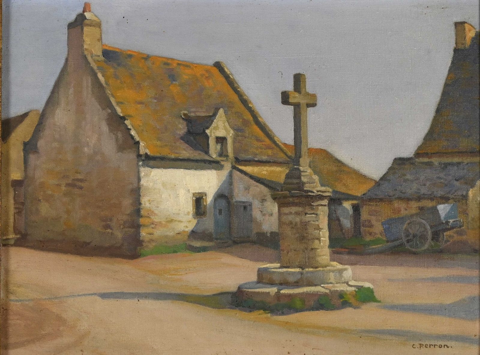 Charles Perron | Cour de ferme au calvaire | MutualArt