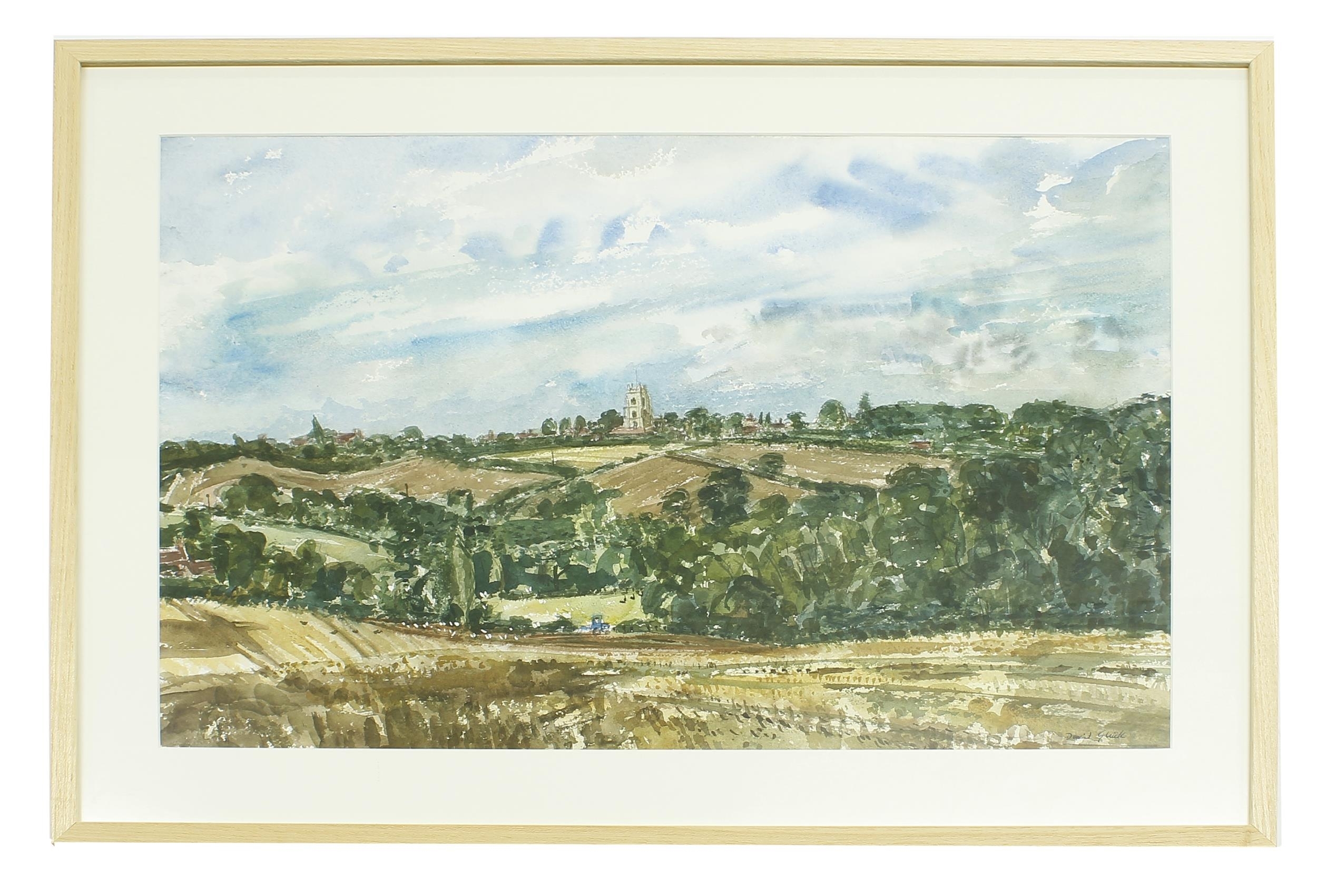 David Gluck | - English summer landscape with a tractor in field beside ...