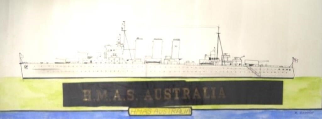 Alan Zammit | HMAS Australia Line Drawing (Circa 1950) | MutualArt
