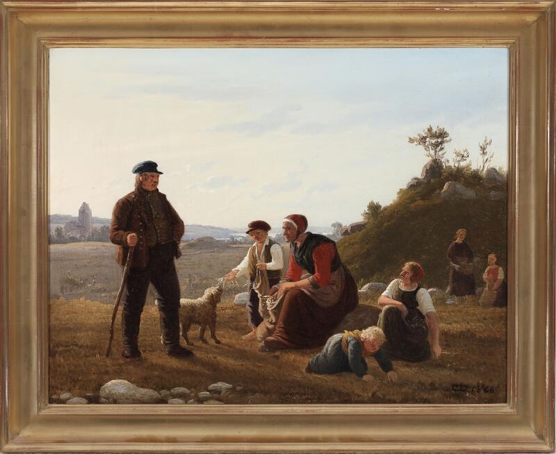 Christen Dalsgaard | A family on the heath with a boy feeding a sheep ...