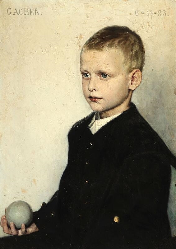 Georg Nicolaj Achen | Portrait of a boy holding a ball (1993) | MutualArt