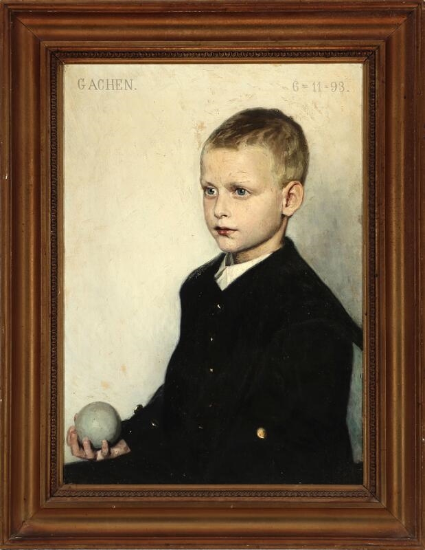 Georg Nicolaj Achen | Portrait of a boy holding a ball (1993) | MutualArt