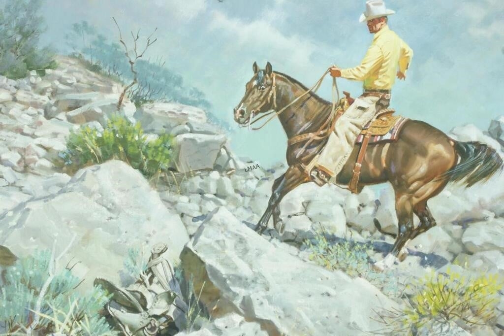Mark Storm | MARK STORM PAINTING OF COWBOY ON MOUNTAINSIDE Height: 25 ...