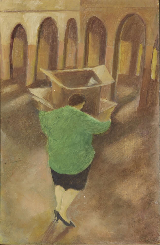 Tessa Newcomb | British b.1955 - Woman Carry Away the Empty Boxes (2004 ...