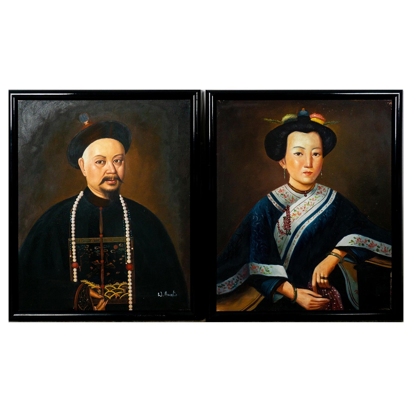 W. Amadio | Two vintage paintings of Emperor Qianlong (1711-1799) and ...