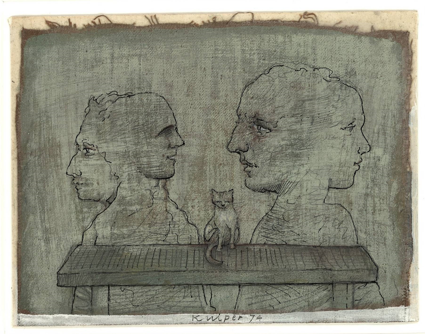 Jan Kuiper | Four faces in profile and a cat in the middle; De ...