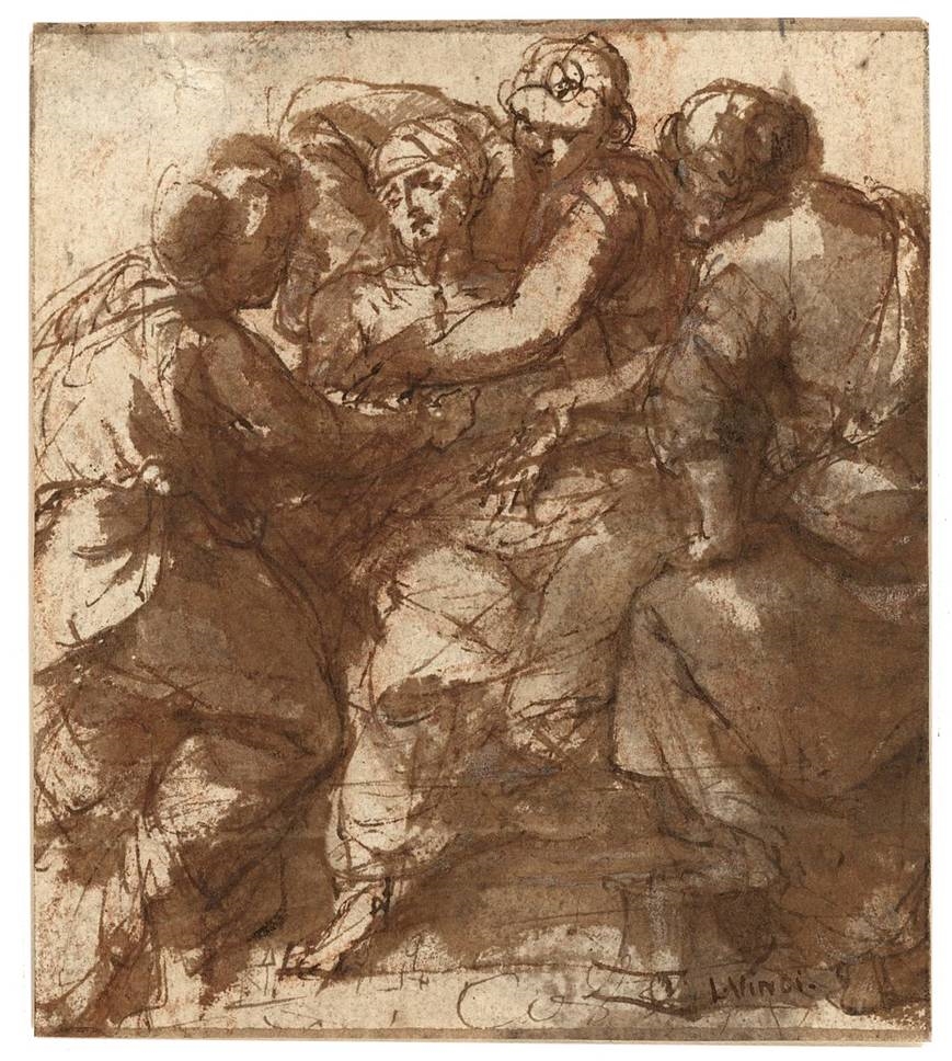 Italian School, 16th Century | Three people tending to a sick man ...