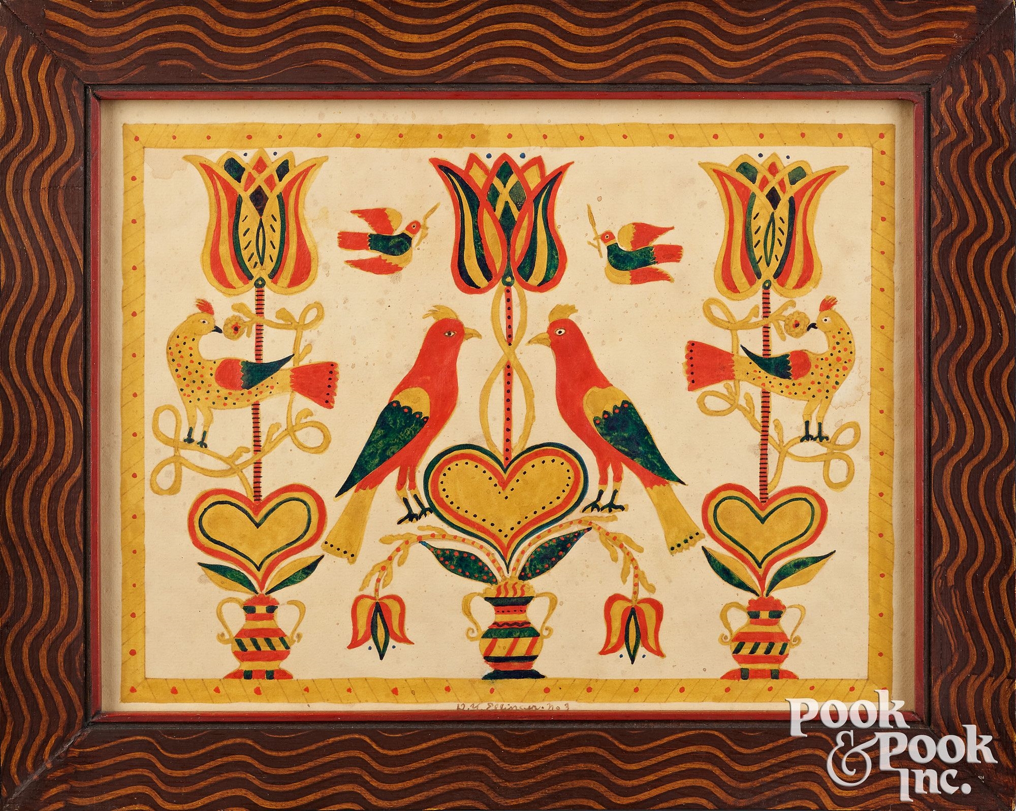 David Ellinger | Fraktur drawing of tulips, tulip trees, and birds ...