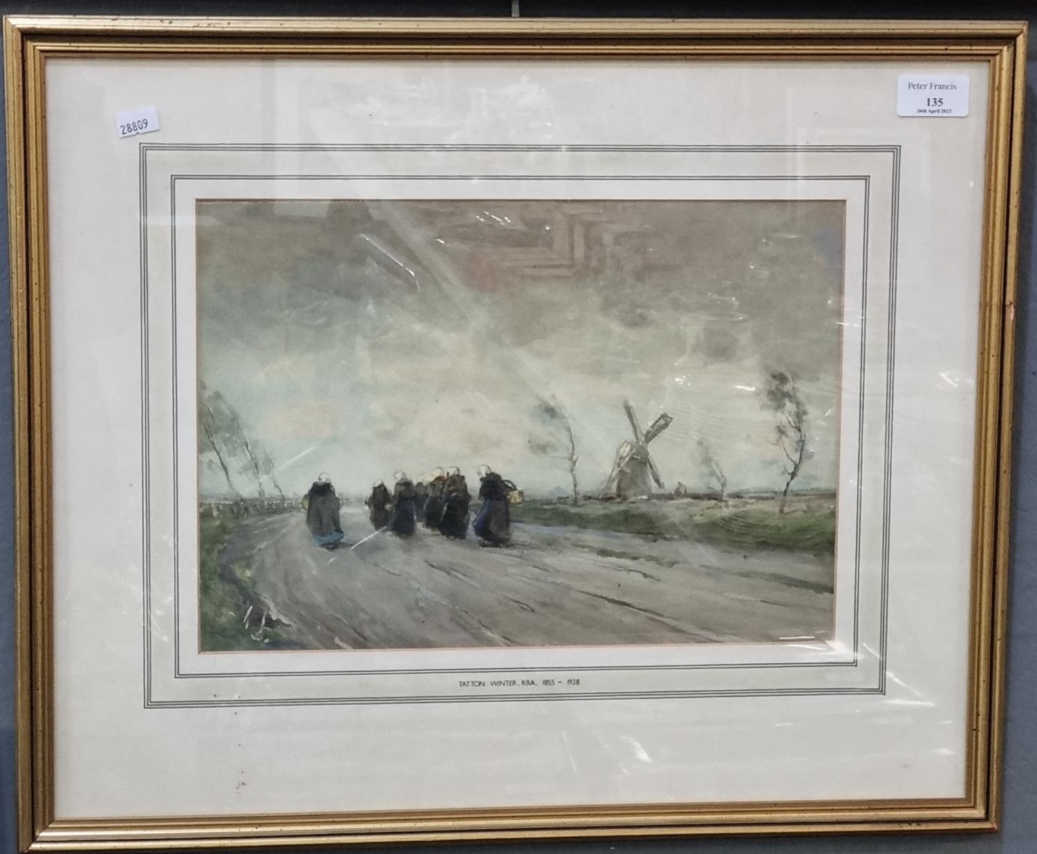 William Tatton Winter | a group of women on a windswept byway with ...