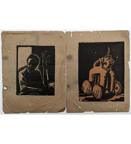 Haren Das | Lot Of 2 Old Bengal Master Painter And Print Artist Haren ...