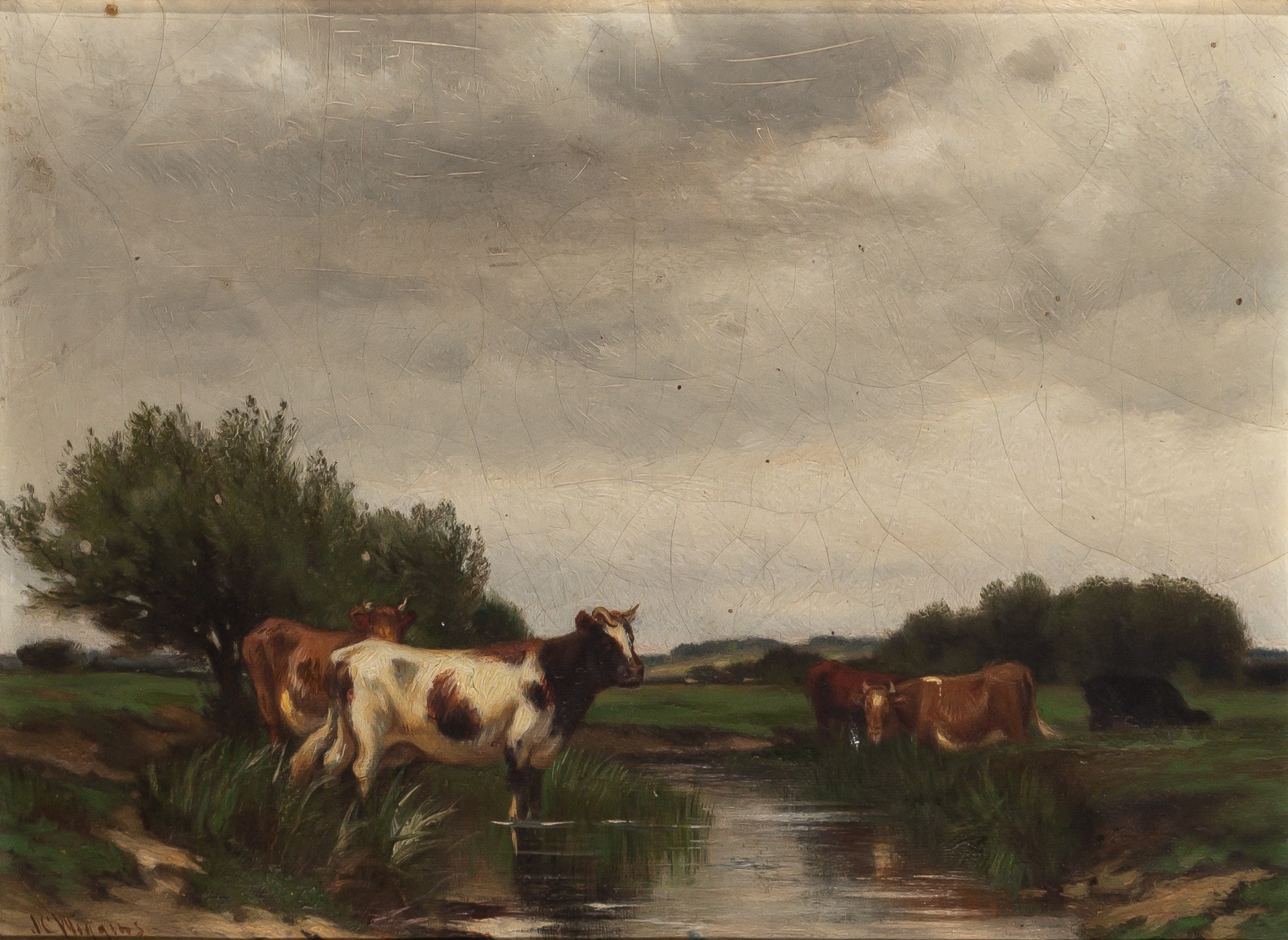 Carleton Wiggins | Cows at a Watering Hole (1878) | MutualArt