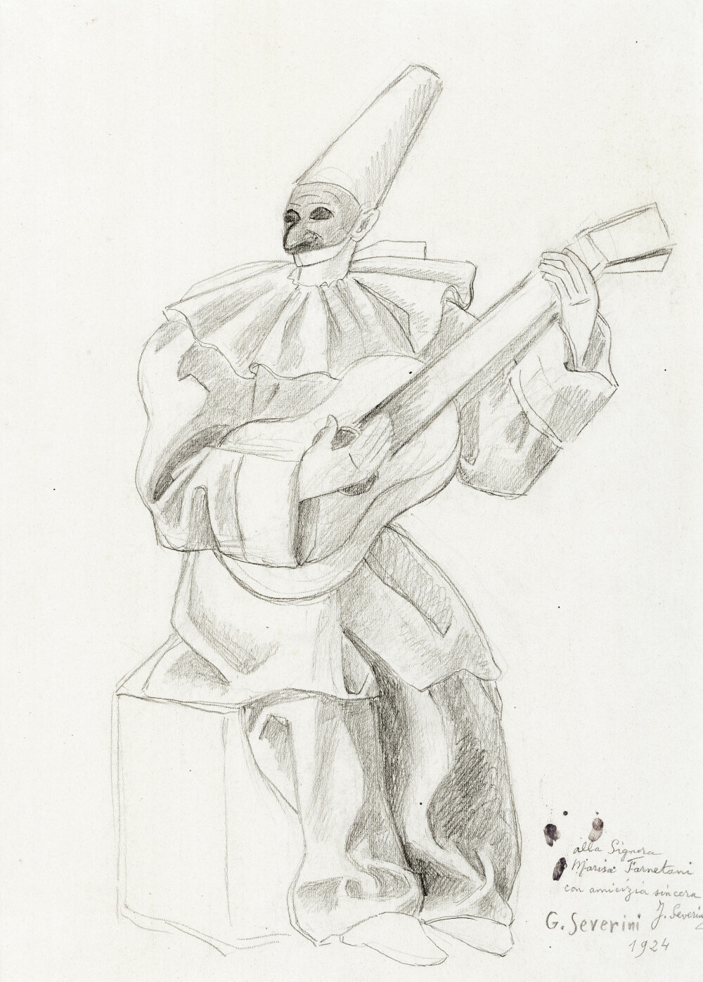 Gino Severini | Pulcinella seduto, con chitara (1924) (1924) | MutualArt