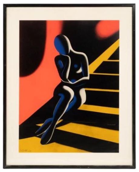 Mark Kostabi | Signed Mark Kostabi Serigraph of Figure on Stairs. (1981 ...