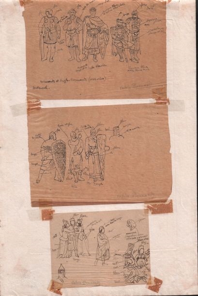 Valère Bernard | Lot de 15 dessins à la mine de plomb de personnages ...