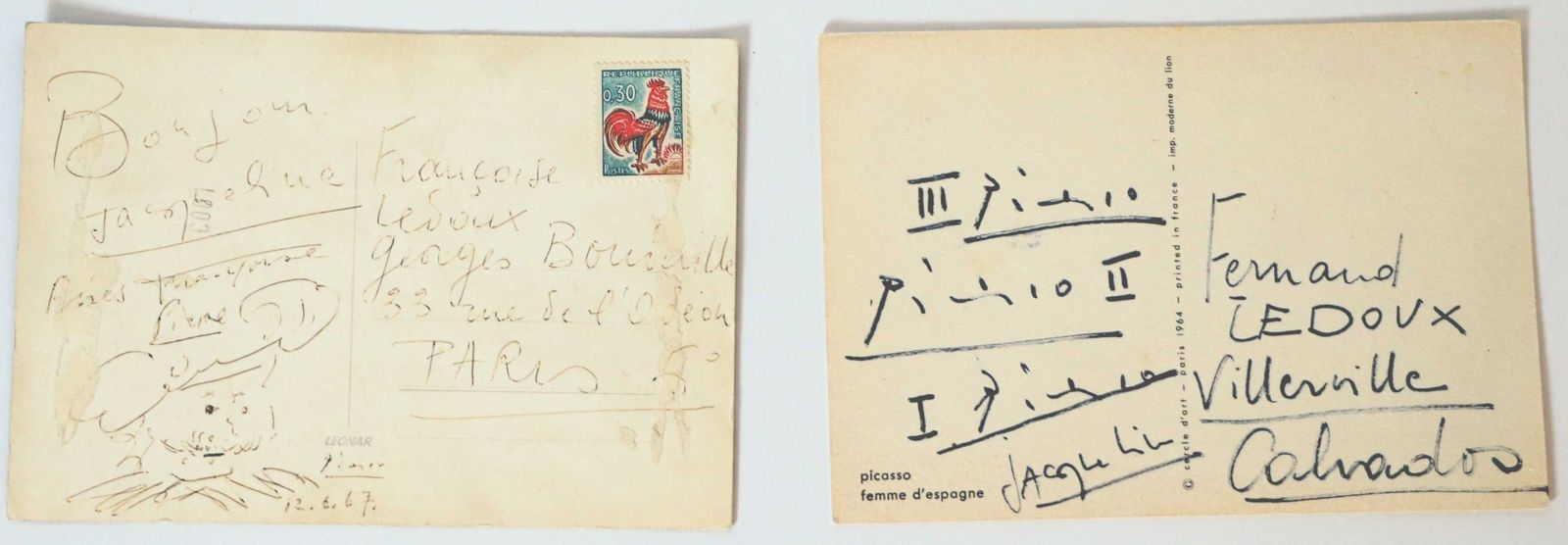 Pablo Picasso | Pablo PICASSO (1881-1973) : Deux Cartes postales ...