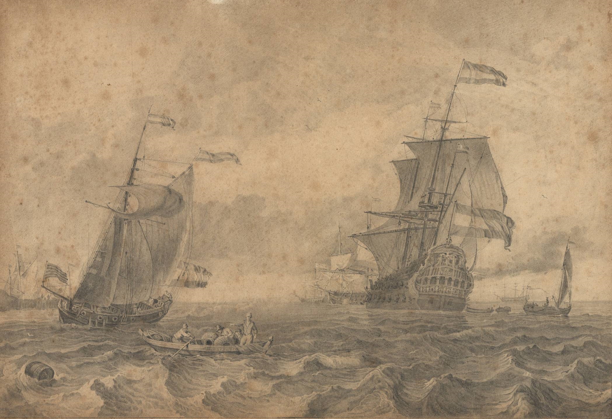 Jan Ouwerkerk | Dutch war ships and other vessels near the waterfront ...