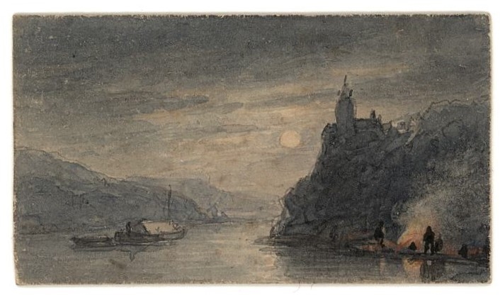 Andreas Schelfhout | Panoramic landscape with figures and cattle near ...