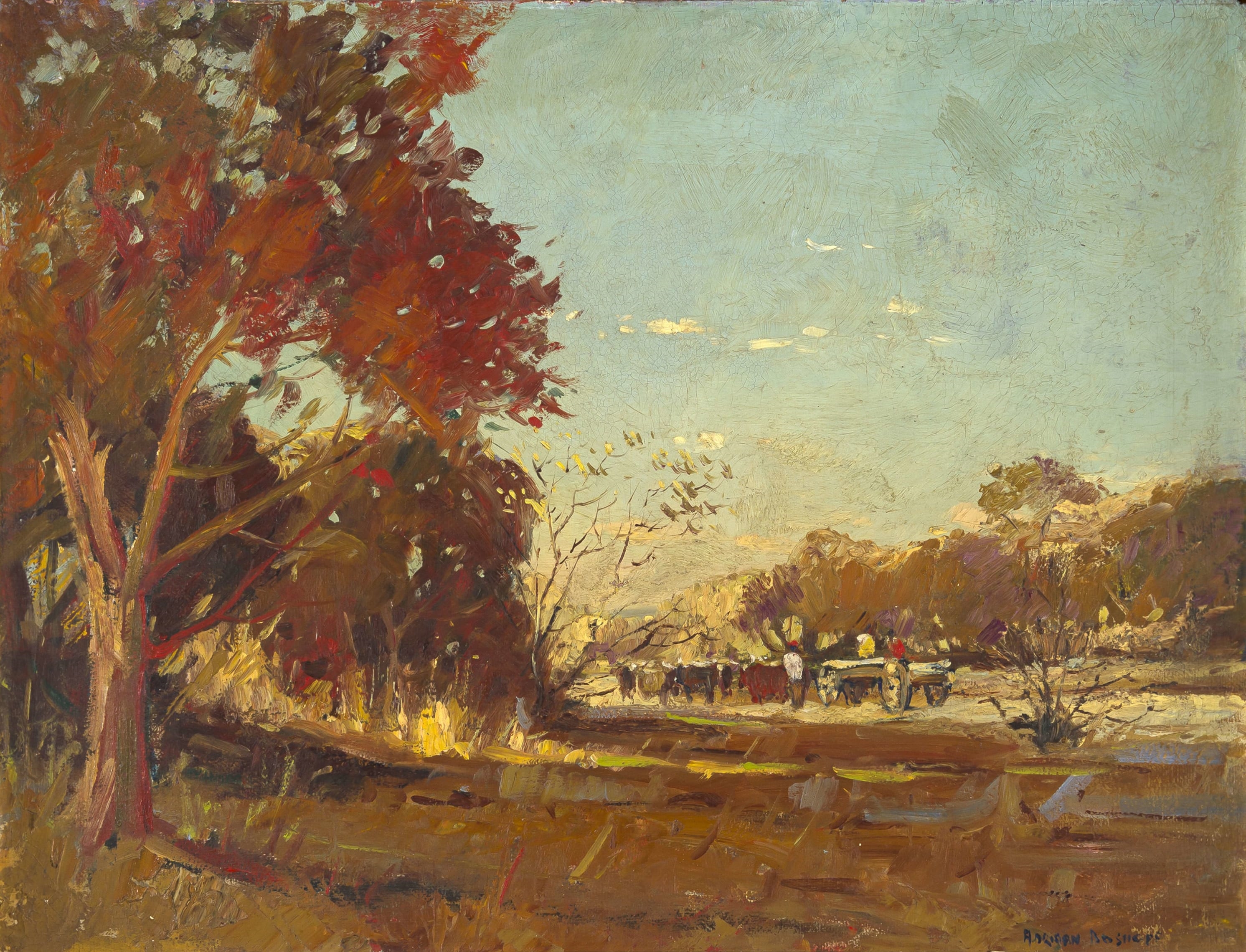 Adriaan Hendrik Boshoff | Landscape with Ox Wagon | MutualArt