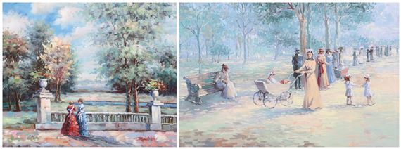 Steve Winsky | Stroller in the park; Women on a portico | MutualArt