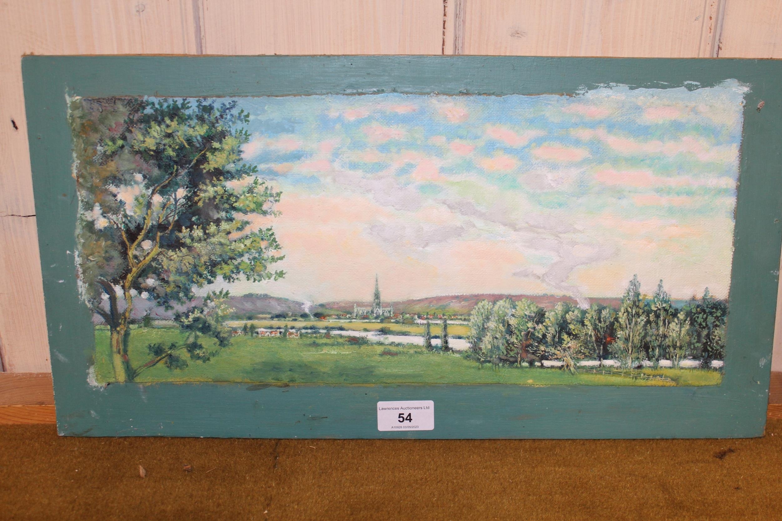 Eugene Press | rural scene with distant cathedral | MutualArt