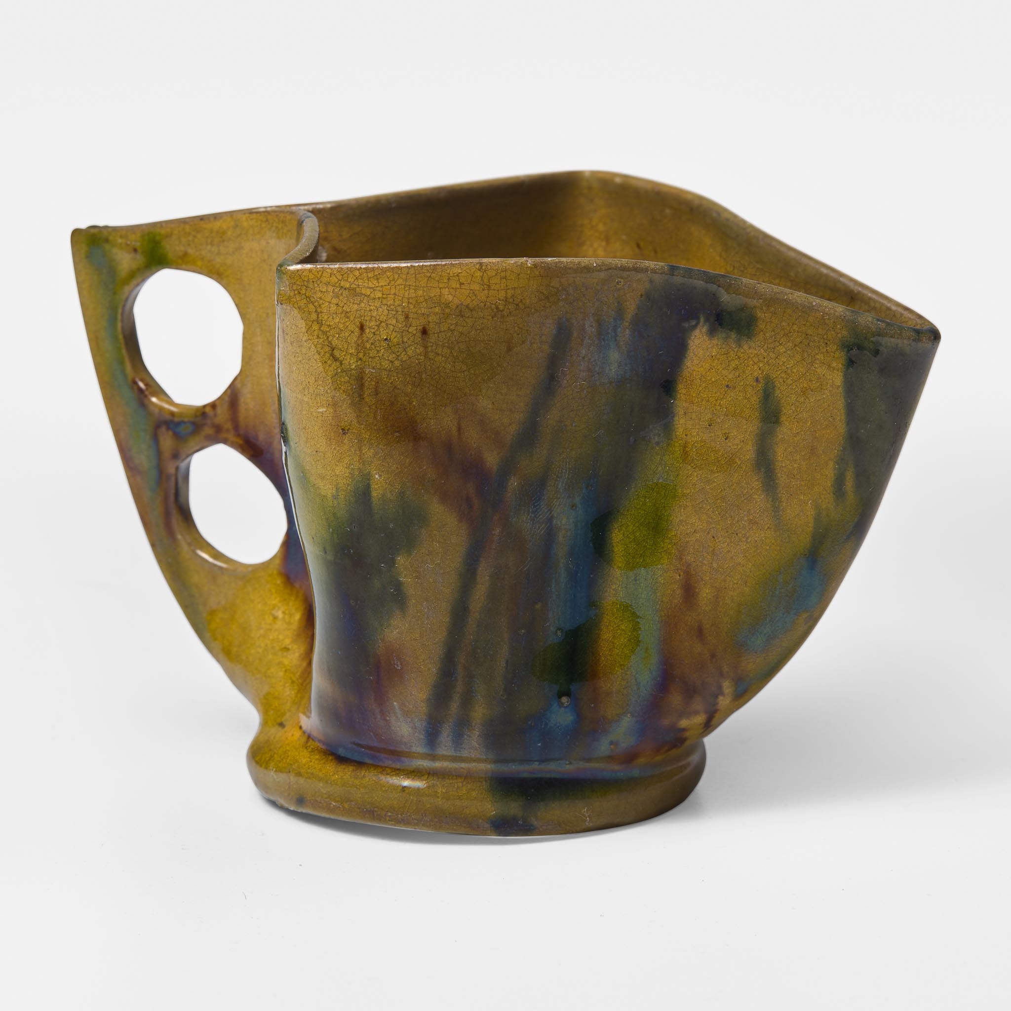 George Ohr | Small Pitcher in Olive, Cobalt, and Brown Glaze, Biloxi ...
