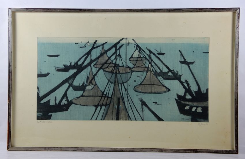 Otto Eglau | Netze, Blick von oben auf Fischerboote mit Netzen an ...