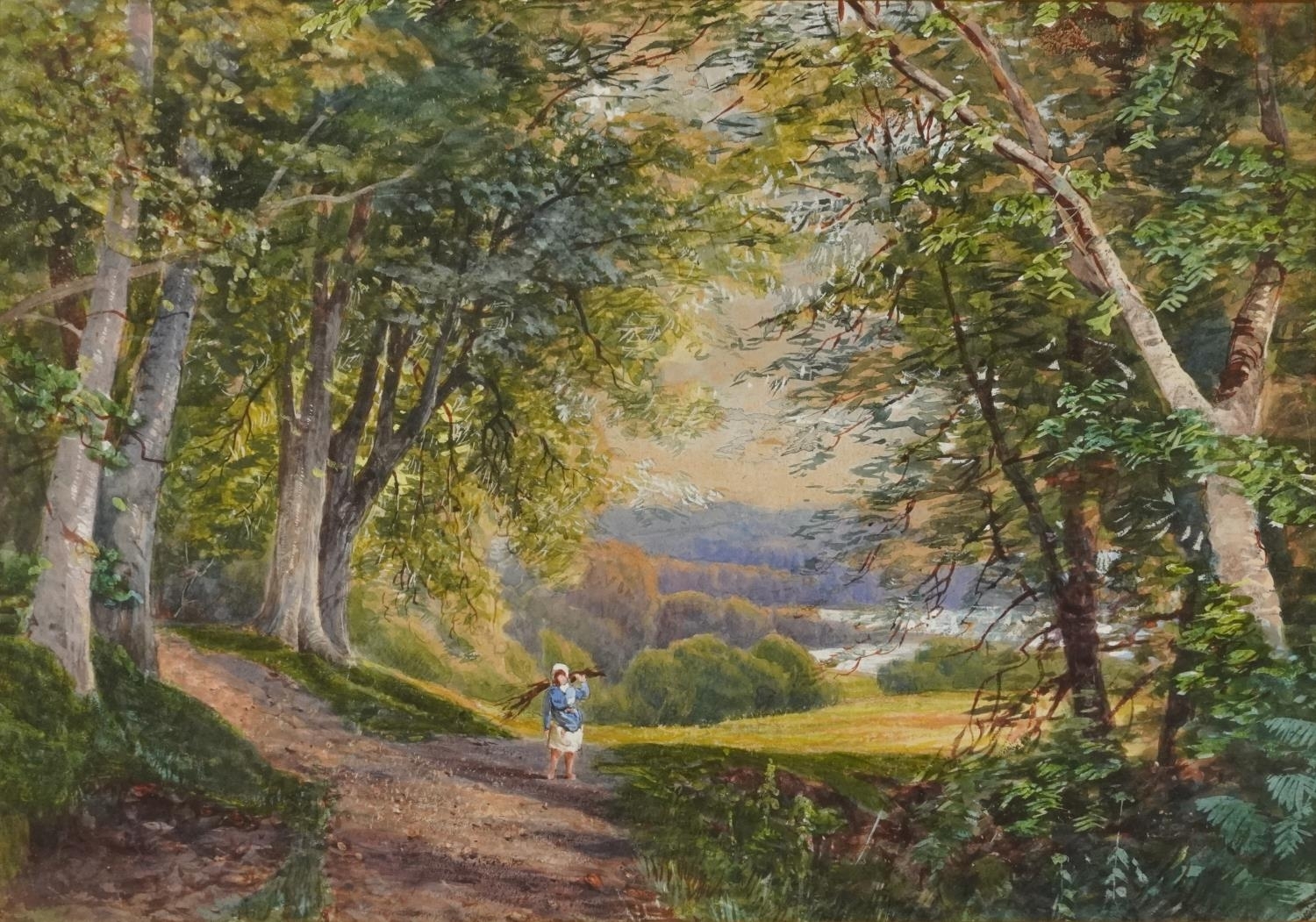 George Price Boyce | Wooded landscape with figure carrying twigs ...