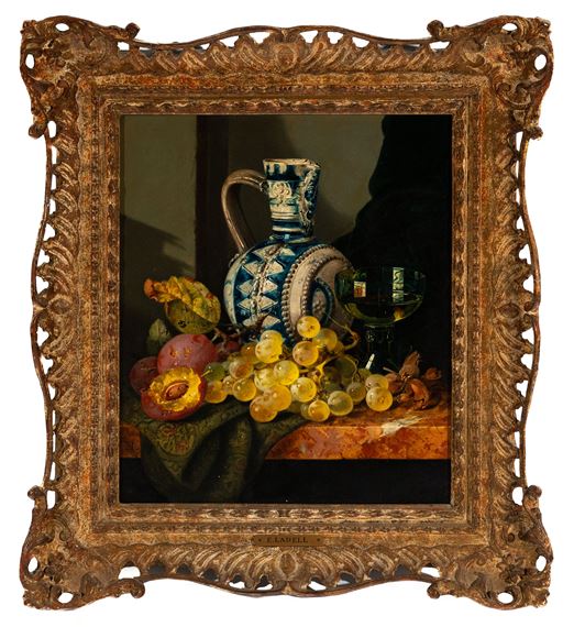 Edward Ladell | Still life of fruit beside a glass and stoneware jug ...