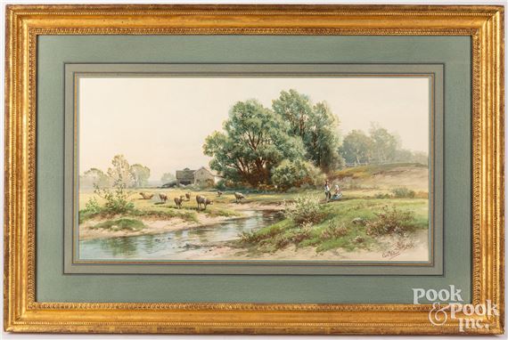 Carl Weber | landscape with figures and sheep | MutualArt