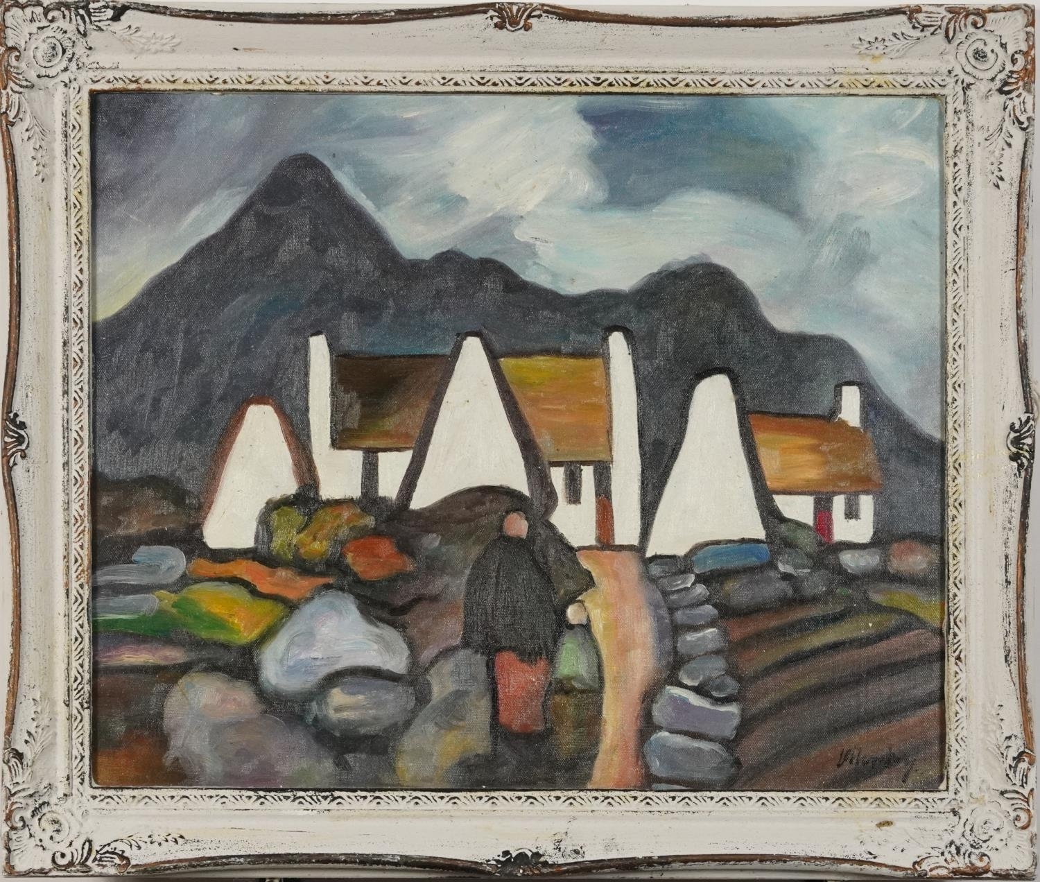 Markey Robinson | Mountainous landscape with figures before a cottage ...