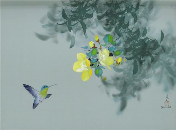 David Lee | David Lee (b.1944 Hawaii) ''Hummingbird with Flowers ...