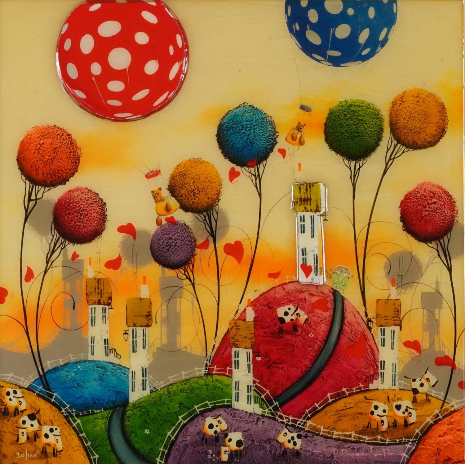 Dale Bowen | Surreal landscape with cattle and buildings | MutualArt