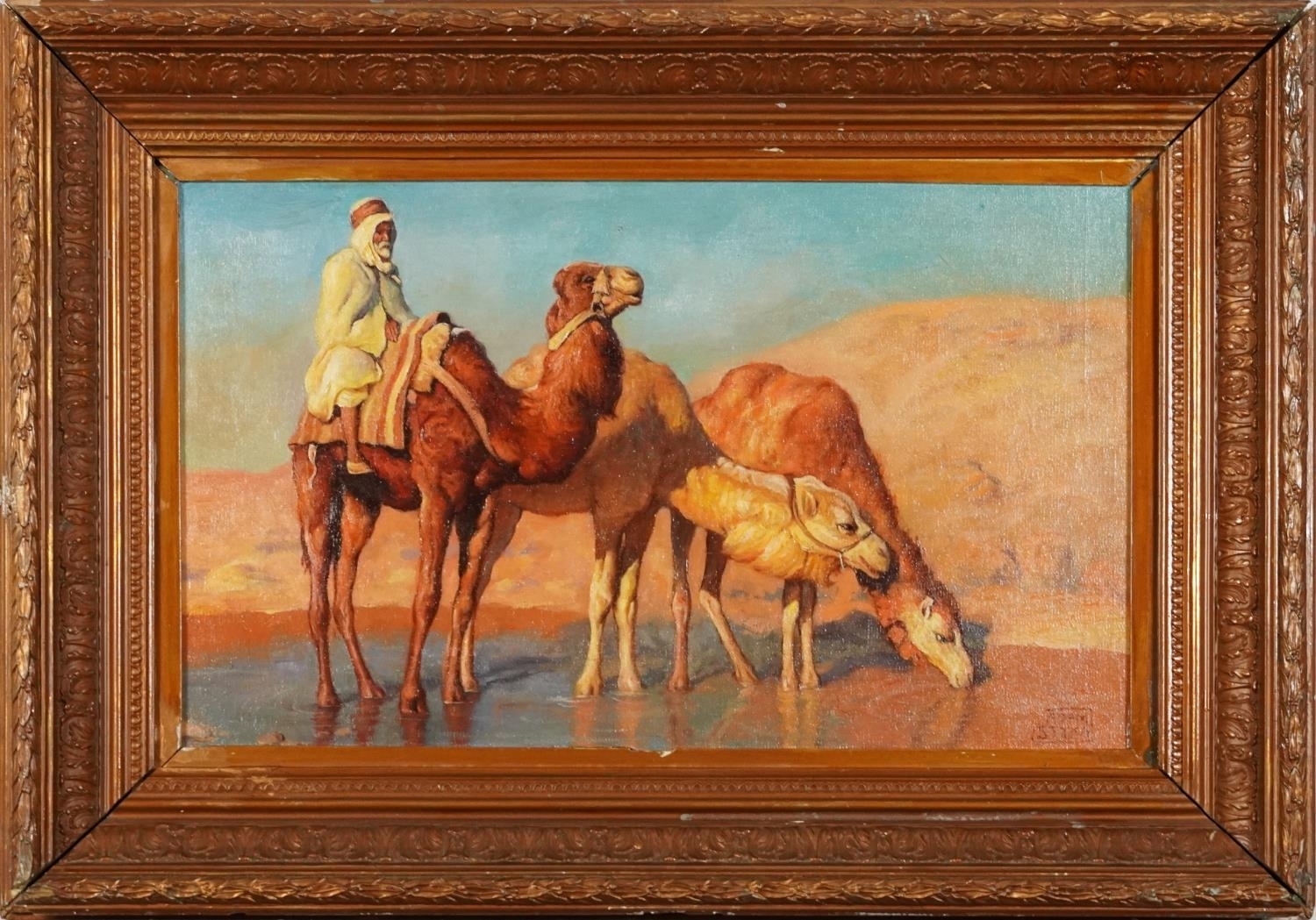 Adam Styka | Camels and figure before a desert landscape | MutualArt