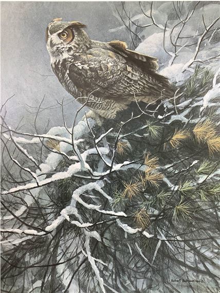 Robert Bateman | Winter Pine-great Horned Owl | MutualArt