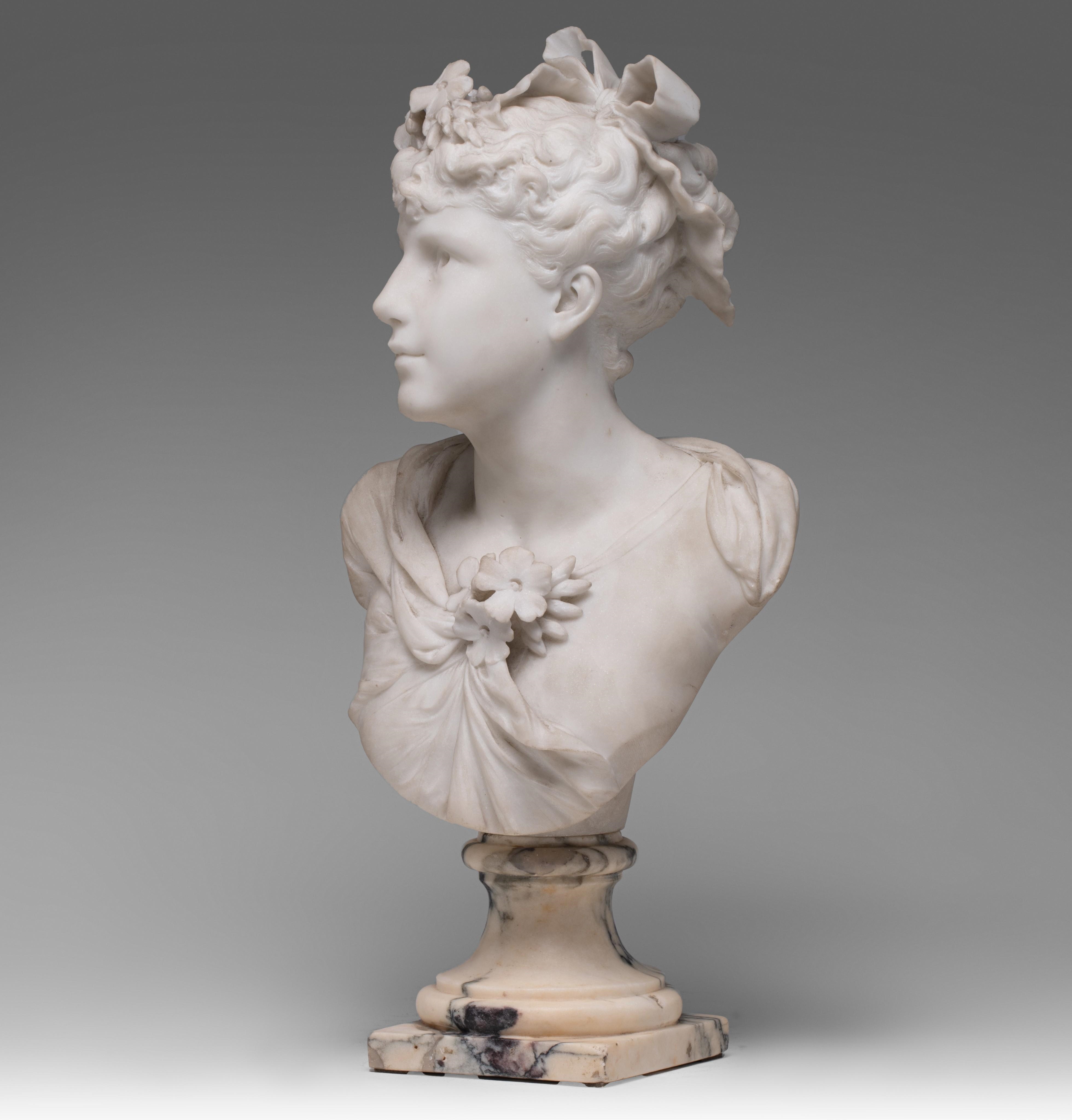 Luca Madrassi | Carrara Marble Bust Of A Young Girl With A Ribbon In ...