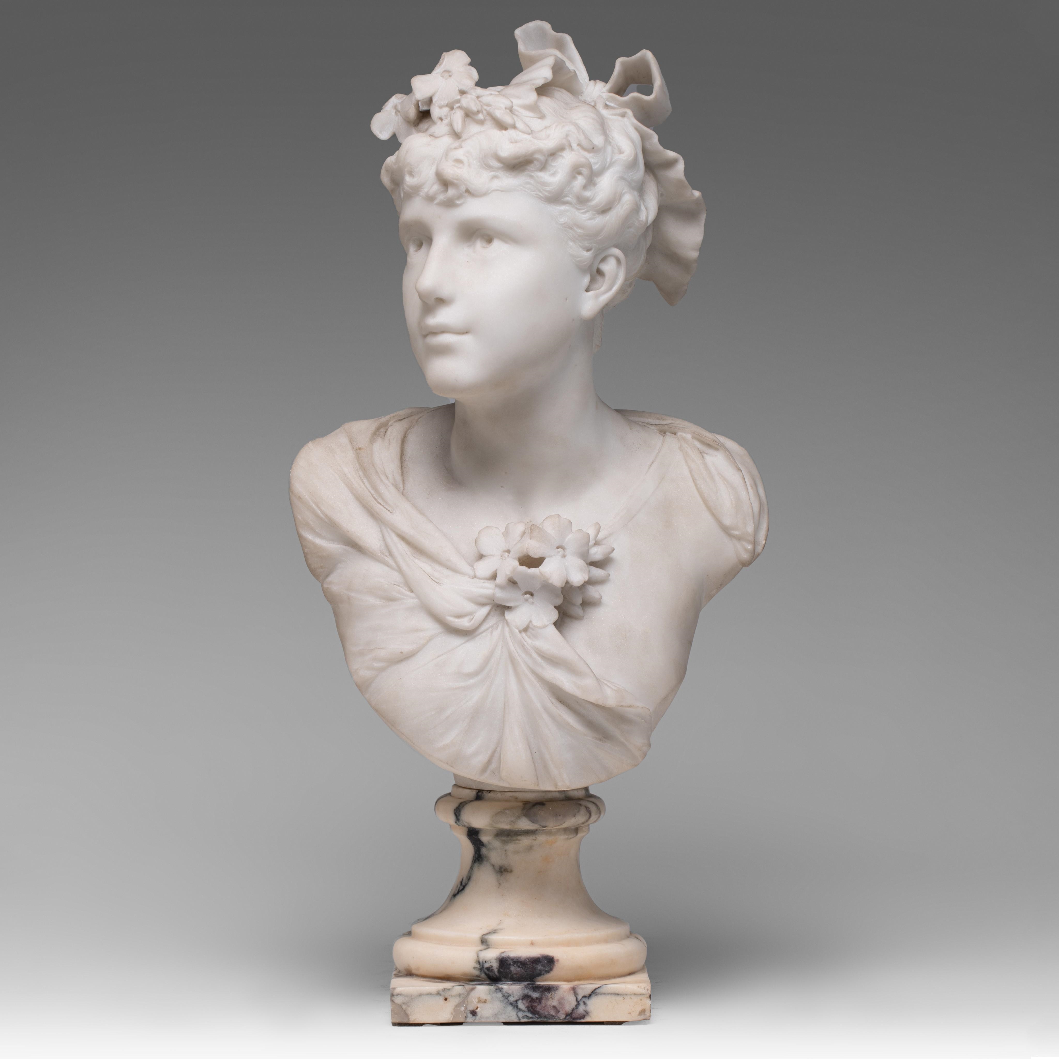 Luca Madrassi | Carrara Marble Bust Of A Young Girl With A Ribbon In ...