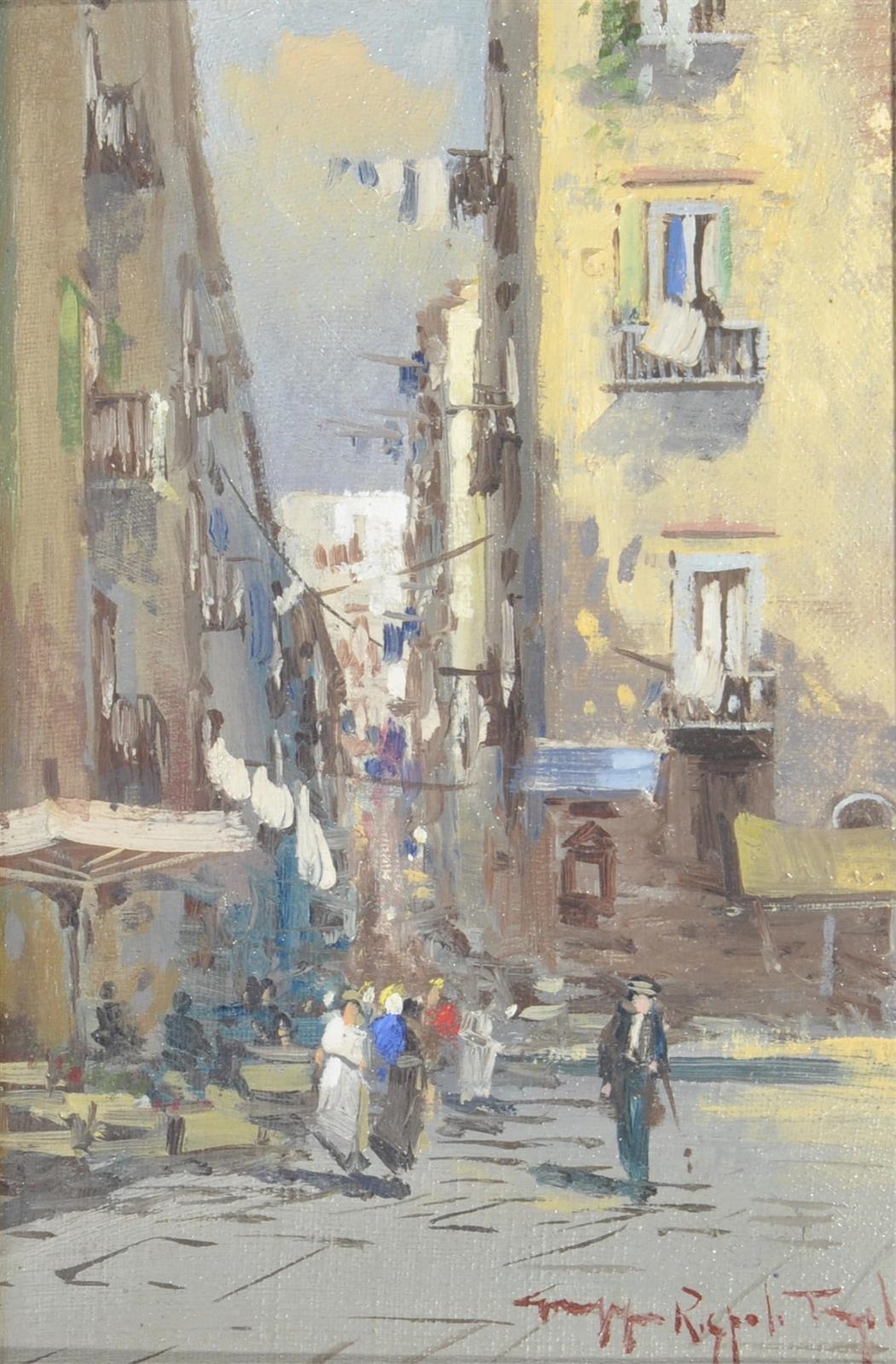 Giuseppe Rispoli | Vicolo di Napoli olio su tela rip su cartone | MutualArt