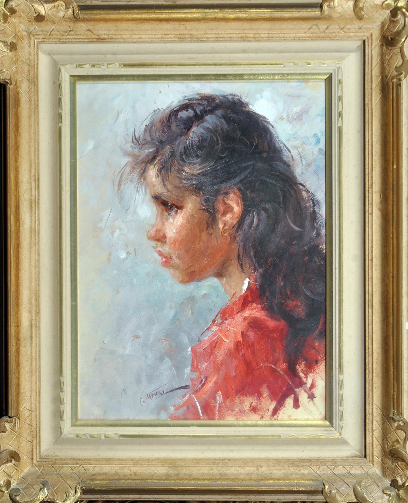 Clemente Tafuri | Profilo di bimba olio su cartone | MutualArt