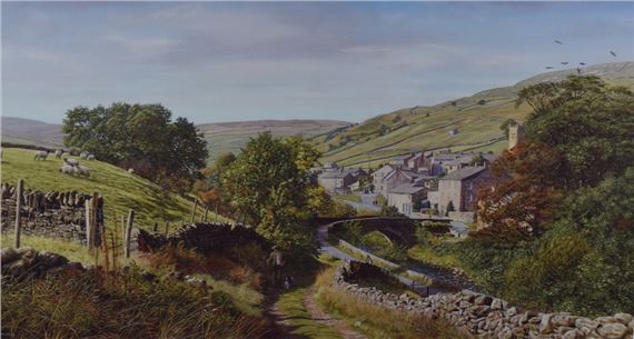 Keith Melling | rural village scene with bridge | MutualArt
